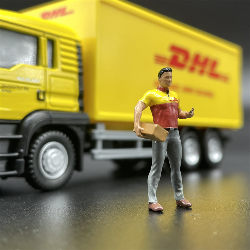 1/64 Scale Model DHL Courier Figures and DHL Truck Diecast Alloy Car S ...
